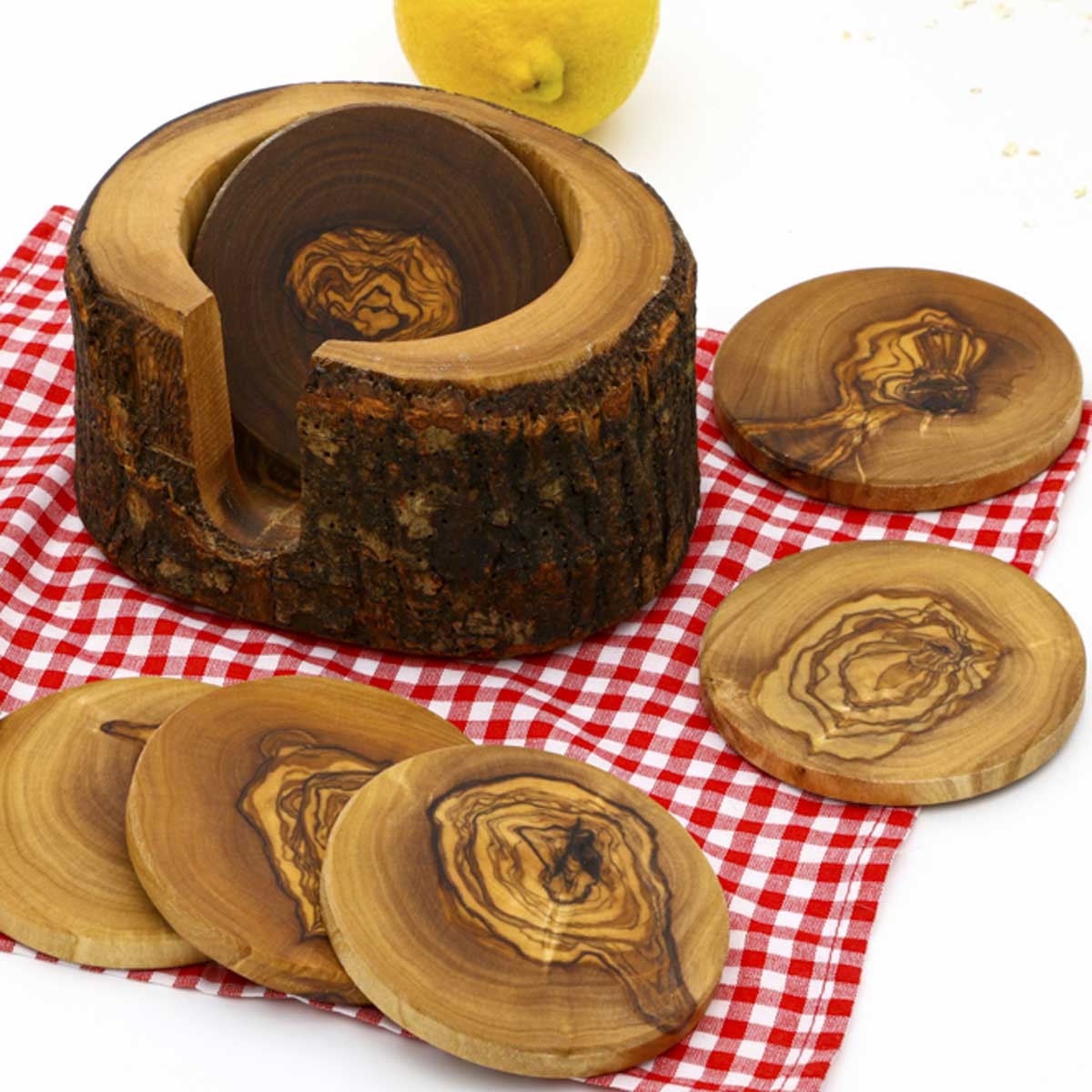Set of 6 Rustic Coaster and olive wood support - Kitchen utensils ...